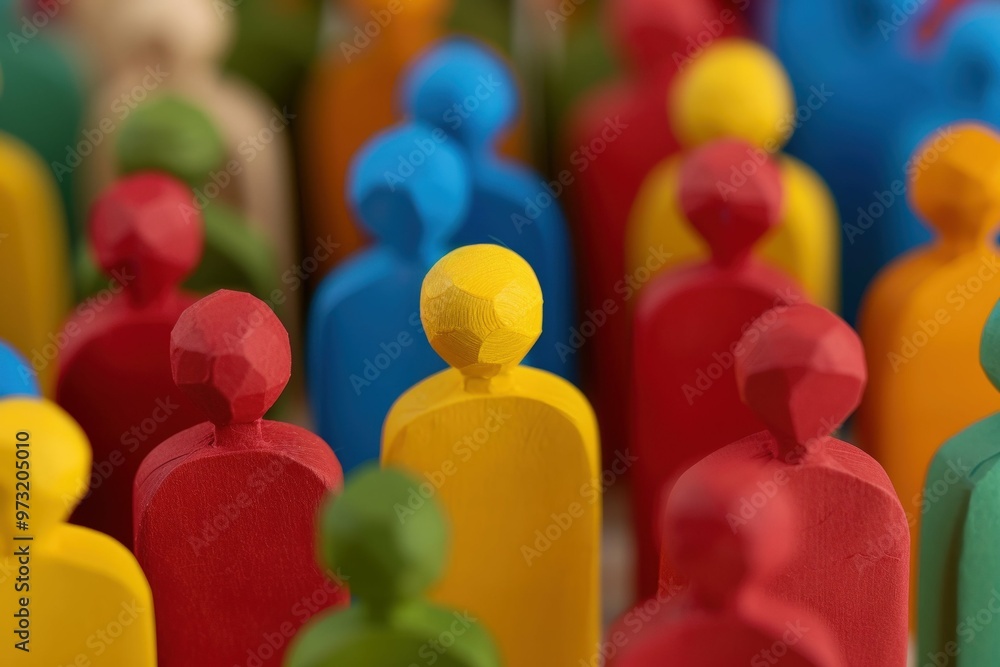 Large crowd of diverse people in vibrant paper cut-out style ...