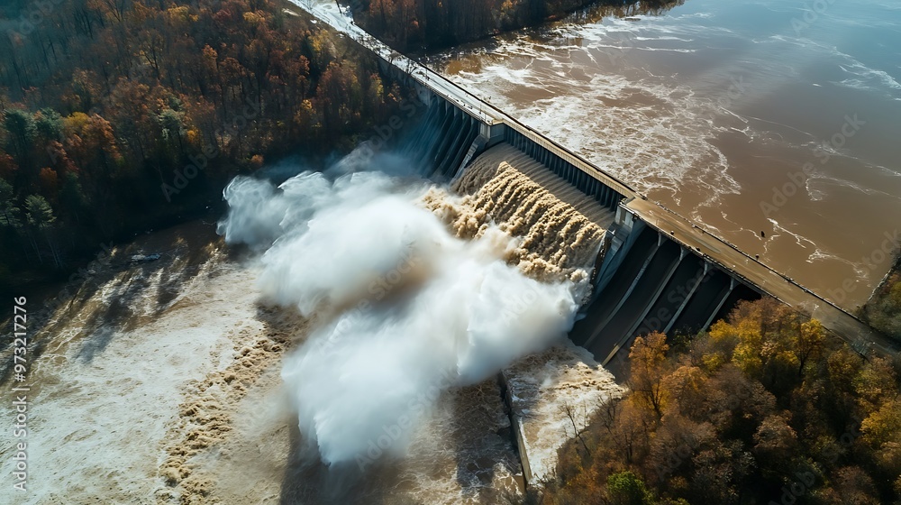 dam break causing a wall of water to rush downstream, impacting bridges ... dam break causing a wall of water to rush downstream, impacting bridges ...