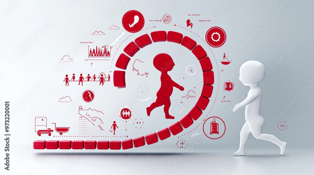 Human Life Cycle Stages Concept with 3D People Stages and Icons Stock ...