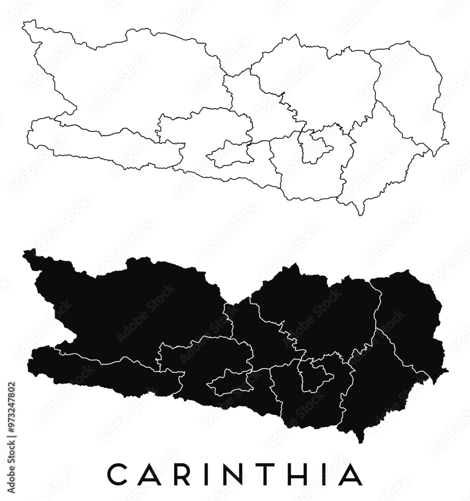 Carinthia map of regions districts vector black on white and outline ...