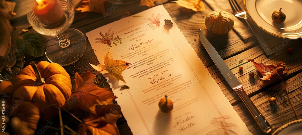 Stock-Foto „Elegant Columbus Day Dinner Menu Layout with Fall-Themed ...