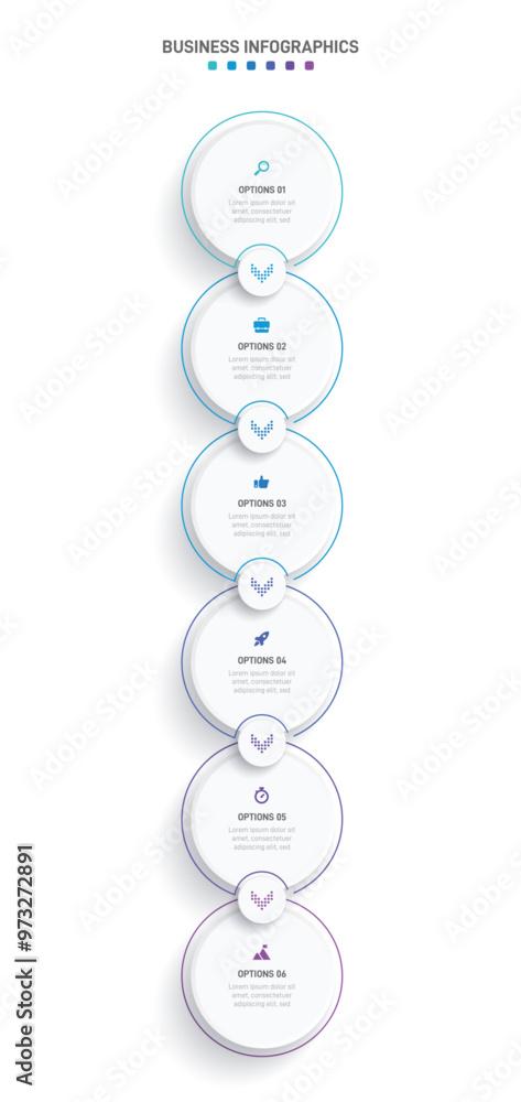 Vertical progress bar featuring 6 arrow-shaped elements, symbolizing ...