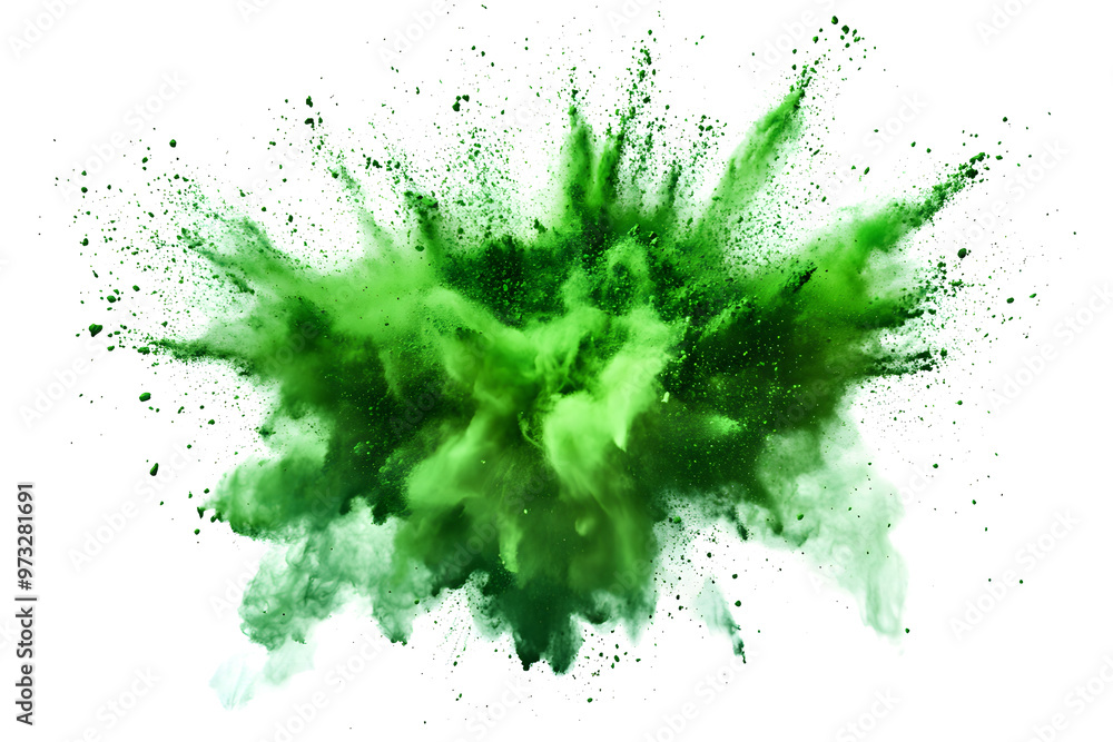 explosion of dry green paints on a transparent background. cloud and ...