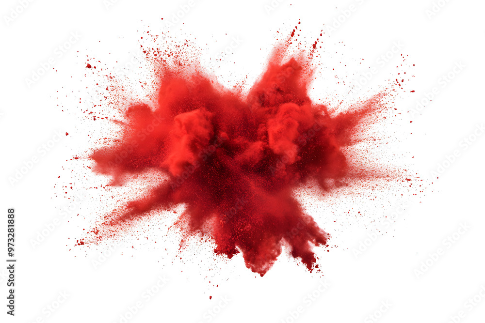 explosion of dry red paints on a transparent background. cloud and ...