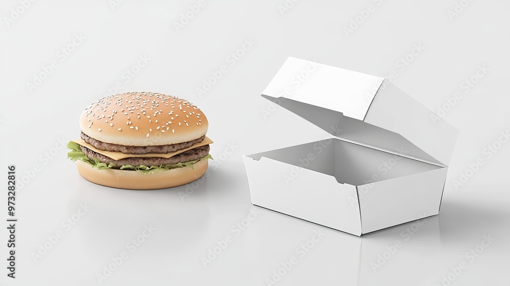 White burger box packaging for hamburgers and other fast food items ...