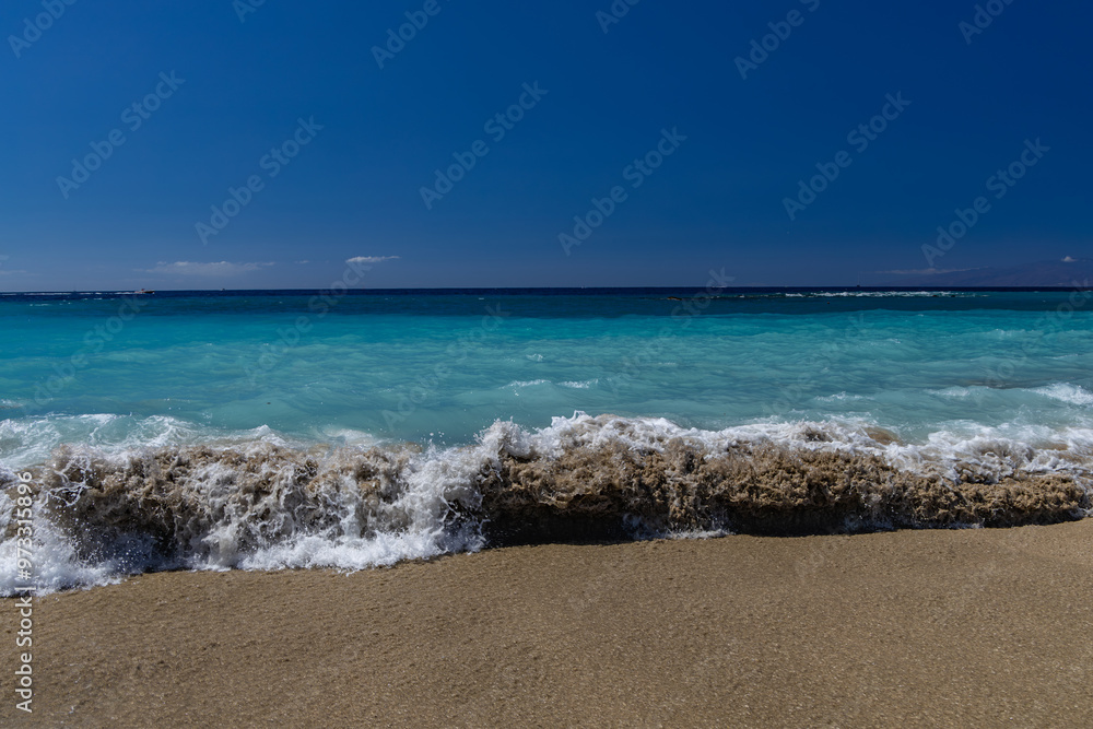 Yellow sand beach, dangerous high waves, rough Atlantic Ocean, famous ...