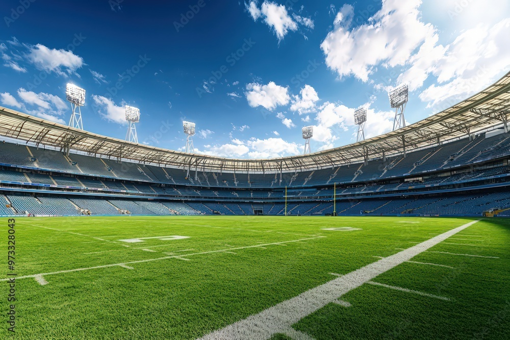 Aussie Rules Football stadium captured on a bright day, full of energy ...