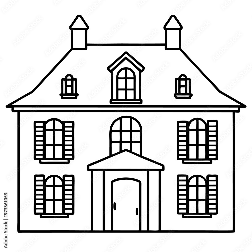 france themed house outline coloring book page line art drawing Stock ...