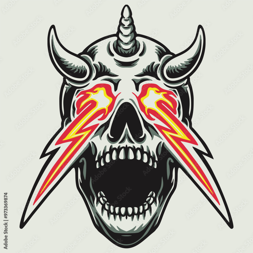 Horned skull with with lightning eyes logo vector illustration Stock ...