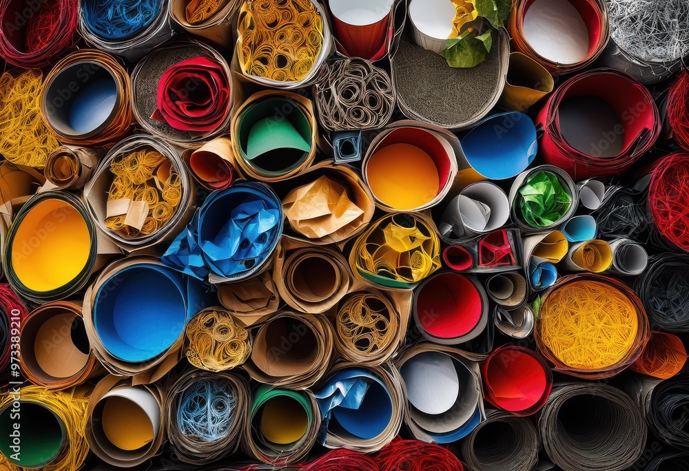 vibrant colorful materials illustrating recycling process array ...