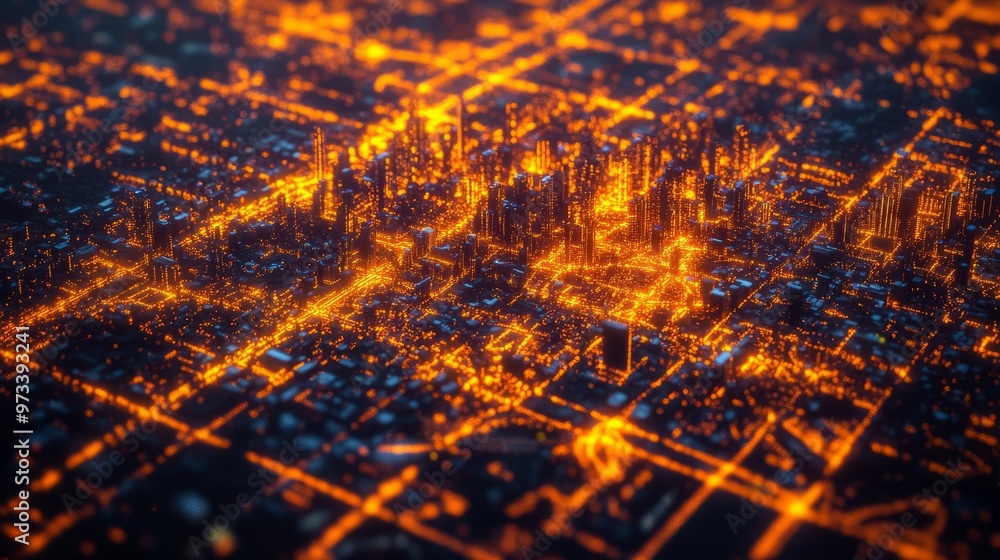 Heatmap of a city's nighttime lights, with warm colors highlighting the ...