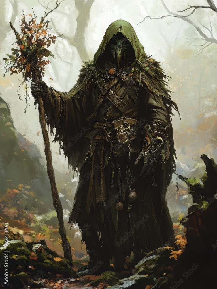 Fantasy D&D Druid of the Blight: A Grim Human Male Shrouded in Dark ...
