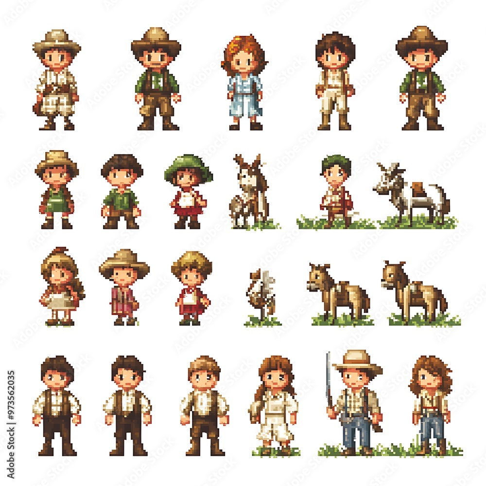 Pixel art characters and animals spritesheet for game development Stock ...