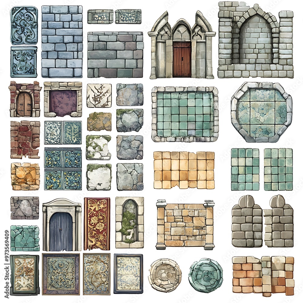 Medieval Castle Wall & Floor Tiles Texture Seamless Pattern Digital ...