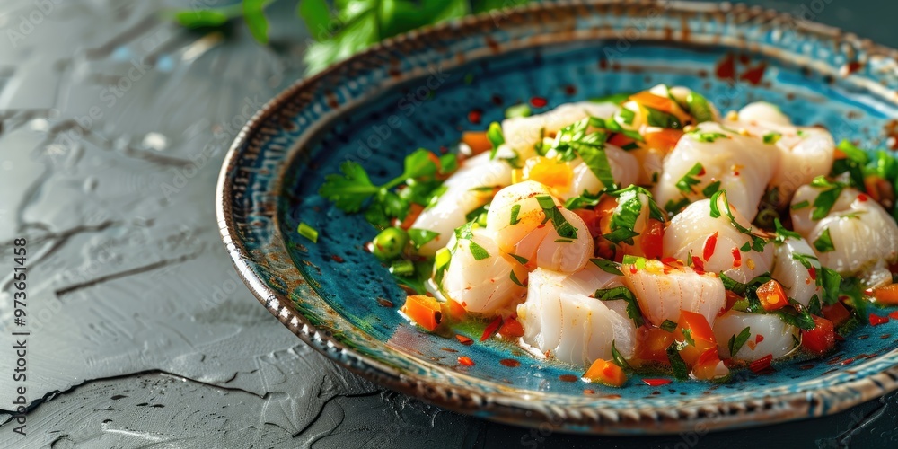 Ceviche of Sea Scallop Fillet Accompanied by Marinated Green Parsley ...