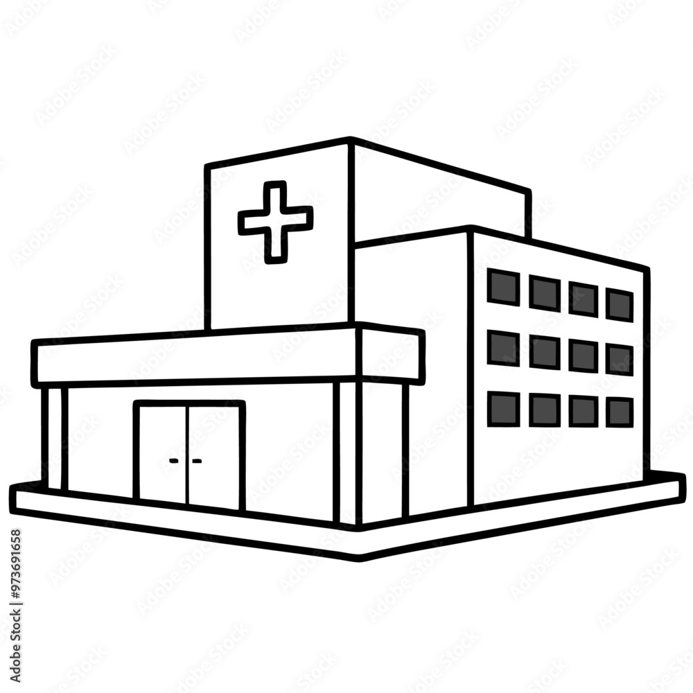 modern hospital building outline coloring book page line art drawing ...