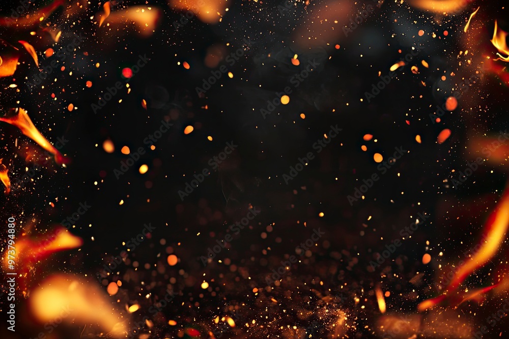Fire embers particles over black background. Fire sparks background ...