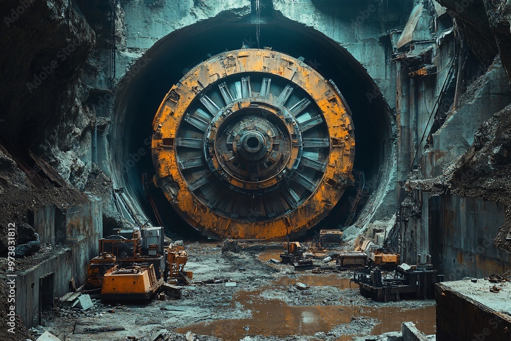 Tunnel Boring Machine Inside Construction Site Stock Illustration ...