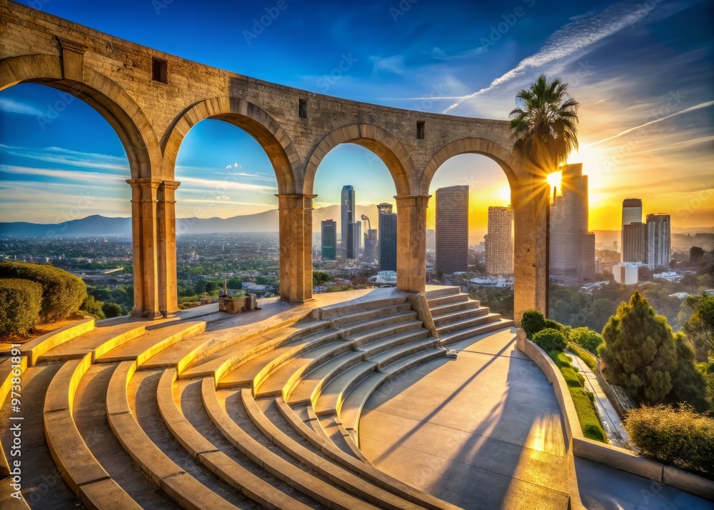 Ancient Roman amphitheater arena in Los Angeles, California, with sun ...