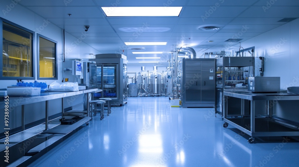 An overview of a biopharmaceutical production facility, showing the ...