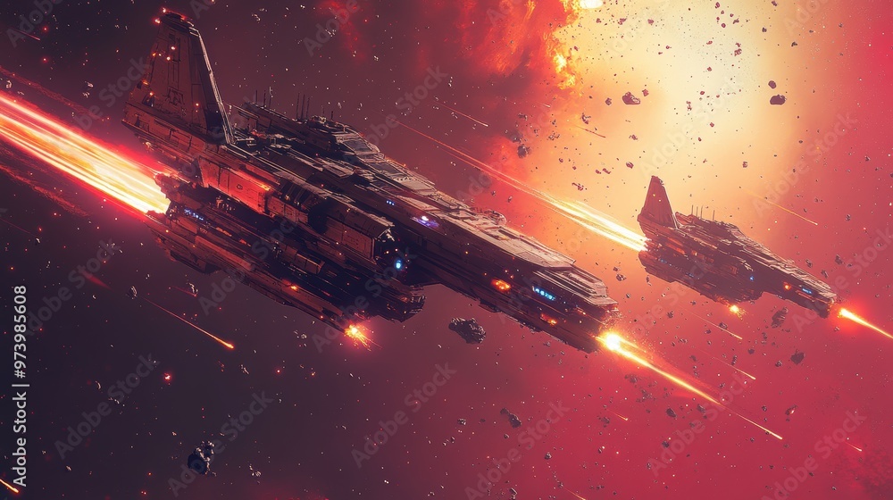 Retro Pixel Space Battle: Vintage 8-Bit Ships, Lasers, and Explosions ...