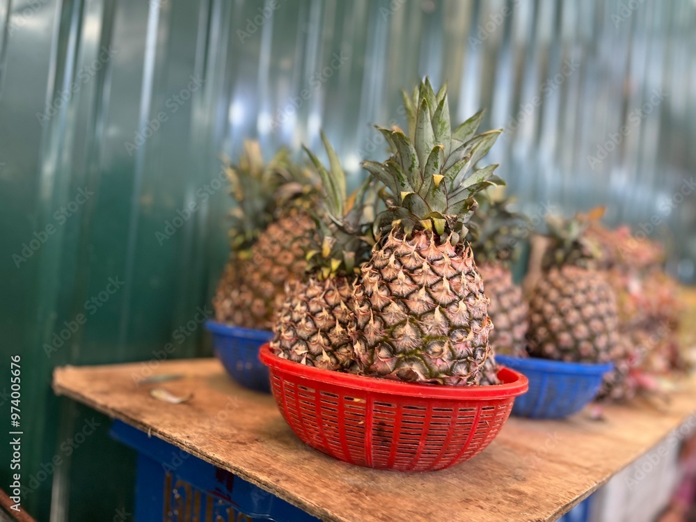 Fresh Pineapple Fruits at the fruit market.Famous Traditional fruits of ...