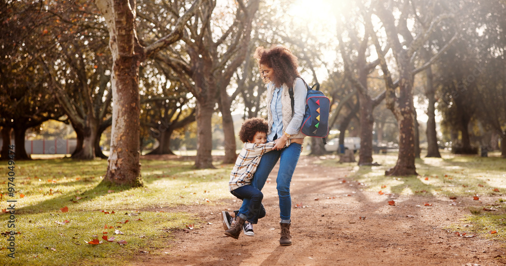 Outdoor, mother and child with tantrum in park, behavior problem and ...