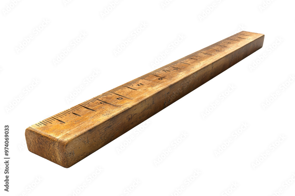 Vintage wooden ruler isolated on transparent background. showcasing old ...
