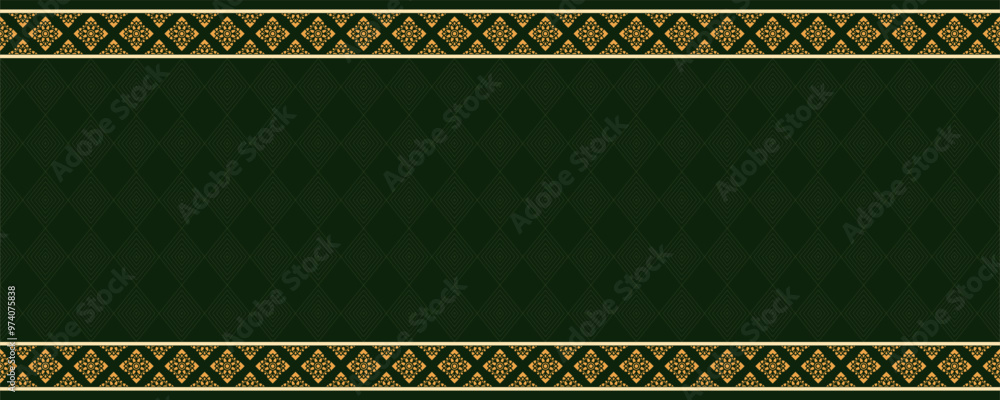 Royal Thai pattern background in green and gold. Elegant Asian border ...