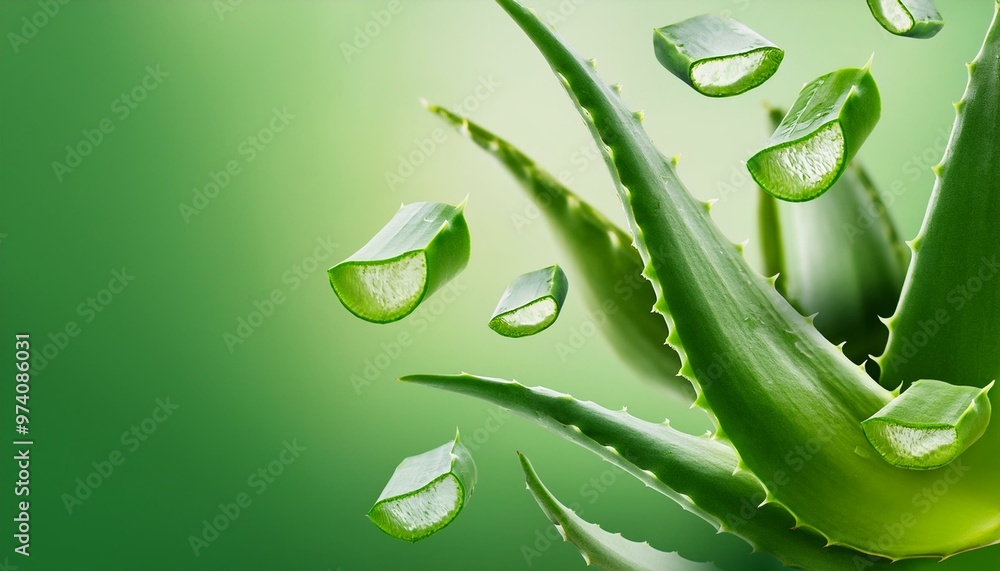 Fresh aloe vera plant with sliced leaves and droplets, showcasing its ...