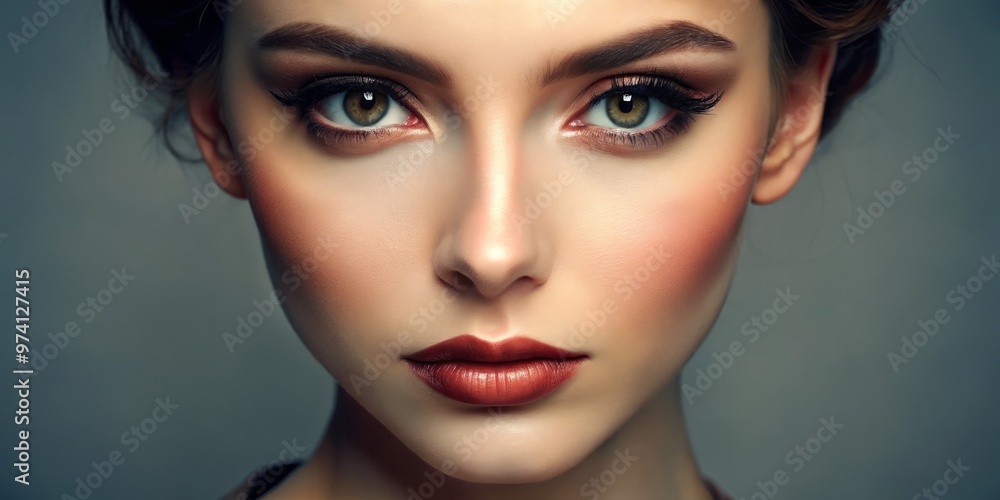 ภาพถ่าย Stock Delicate, angular facial features with prominent ...