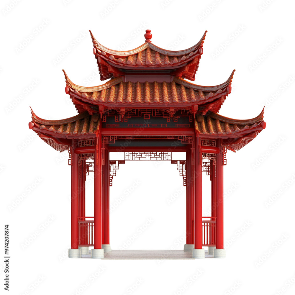 ancient chinese red architecture Pavilion gate structure isolated on ...
