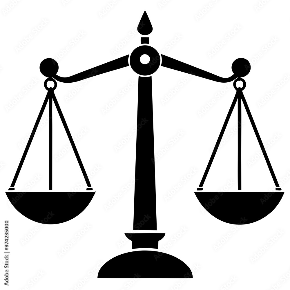 Black and white hand-drawn balance scale icon silhouettes isolated on a ...