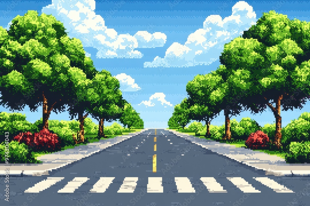 Pixelated Retro 8-Bit Road Cutting Through Ethereal Landscape with Copy ...