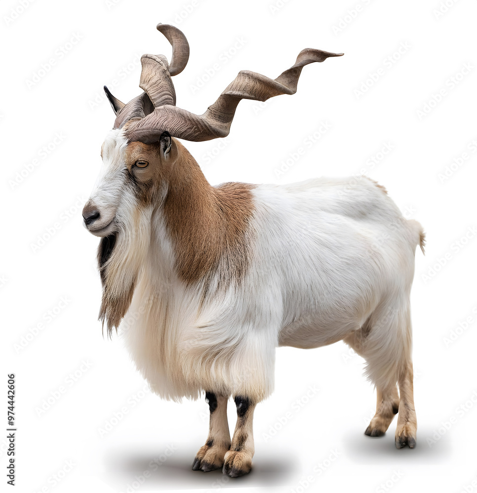 Markhor (Capra falconeri) mountain male goat full long swirly, curly ...