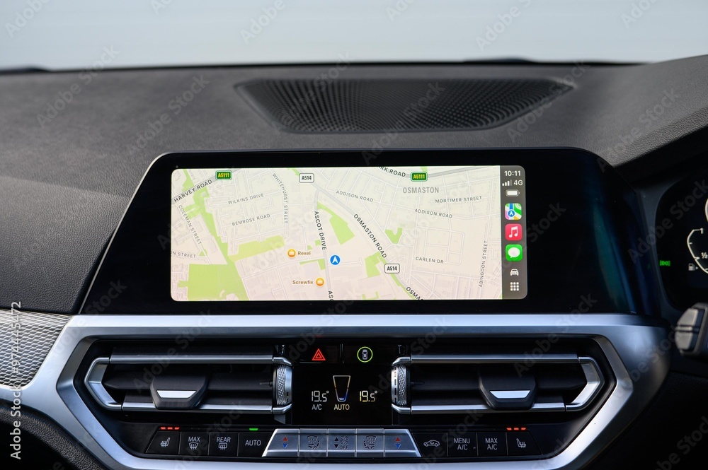 Apple CarPlay with Apple Maps in a Modern Car Dashboard: Real-Time ...