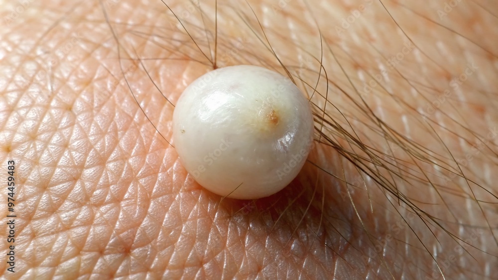 A close-up view of a sebaceous cyst, also known as an epidermoid cyst ...