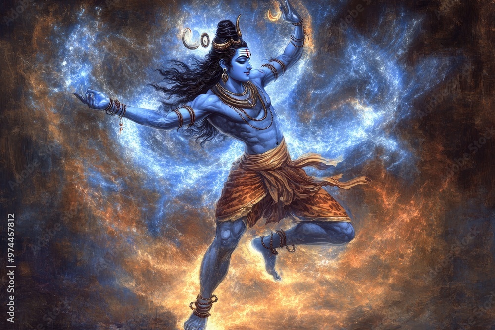 Divine depiction of Lord Shiva performing the Tandava dance with cosmic ...
