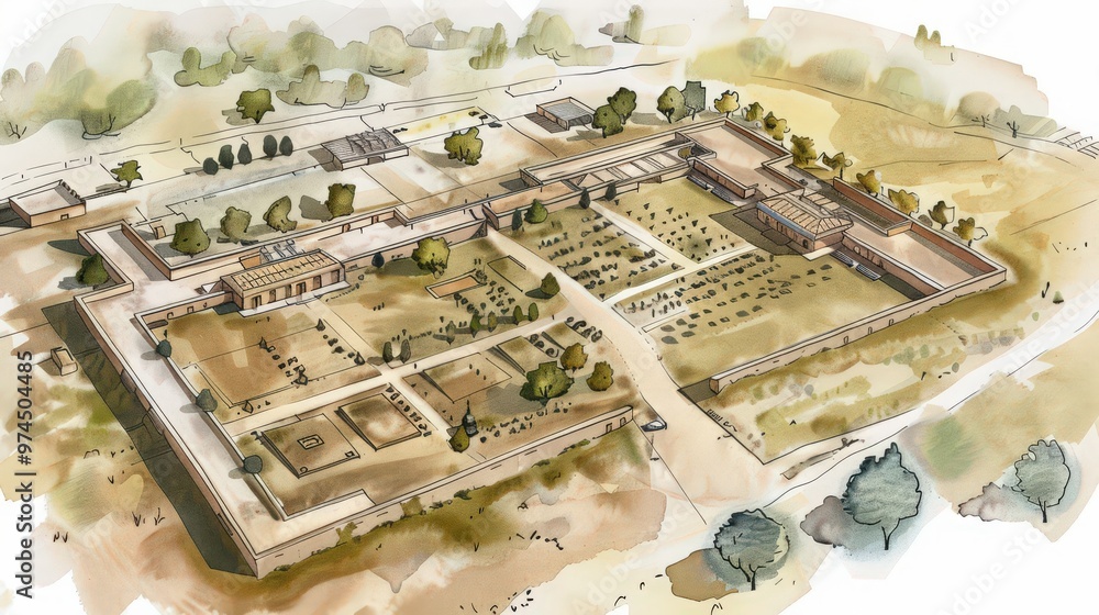 Blueprint of an archaeological research center, featuring facilities ...