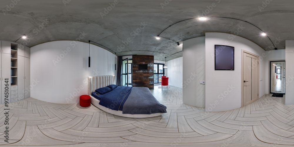 hdri 360 panorama in interior of loft studio apartments with living ...