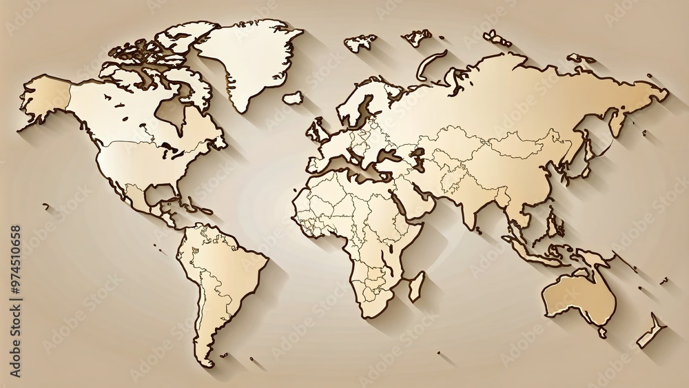 A stylized outline map of the world with bold borders and subtle ...