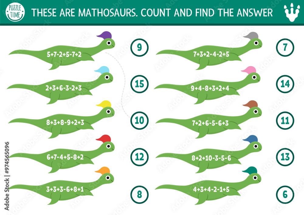 Counting and matching game with cute long plesiosaurs. Dinosaur math ...
