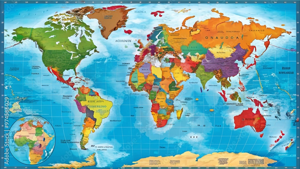 Highly detailed, vibrant, and intricately labeled political map of the ...