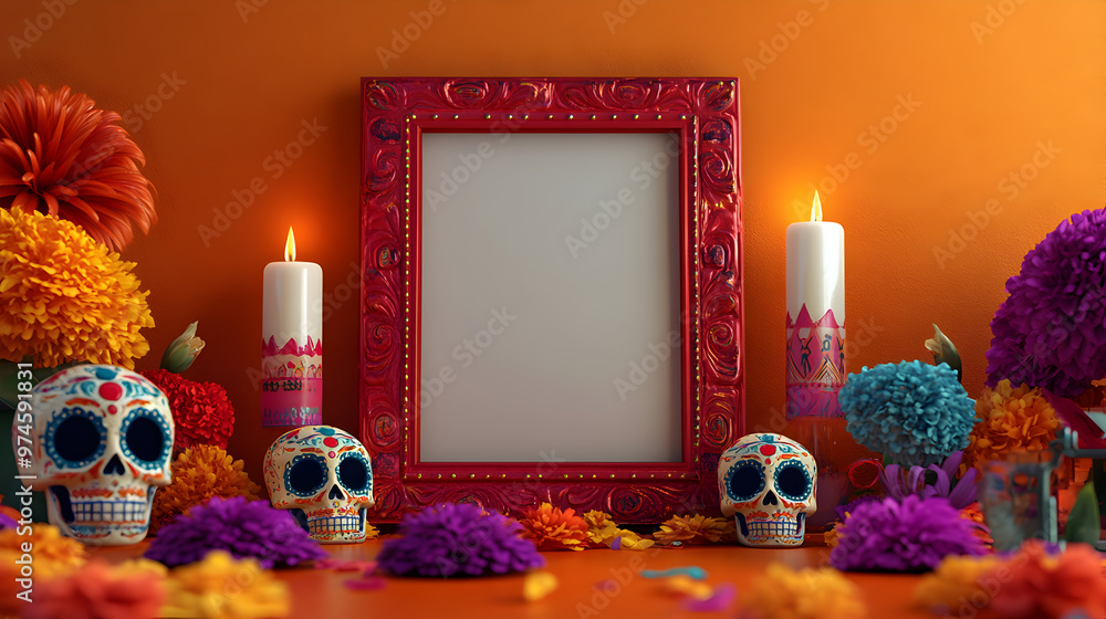 un altar de muertos con un marco o porta retrato para fotos y ...