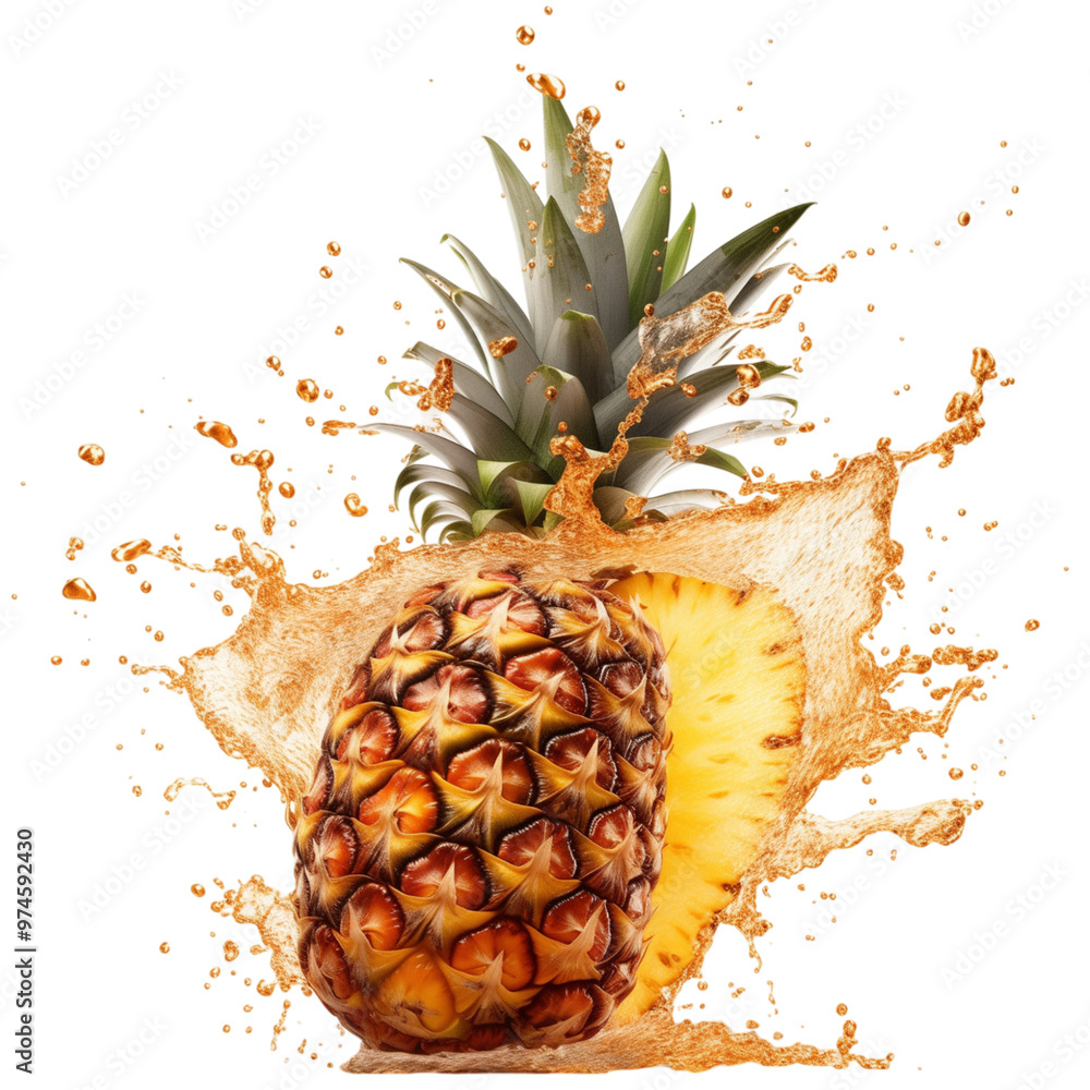 Exploding pineapple in dynamic motion on a transparent background ...