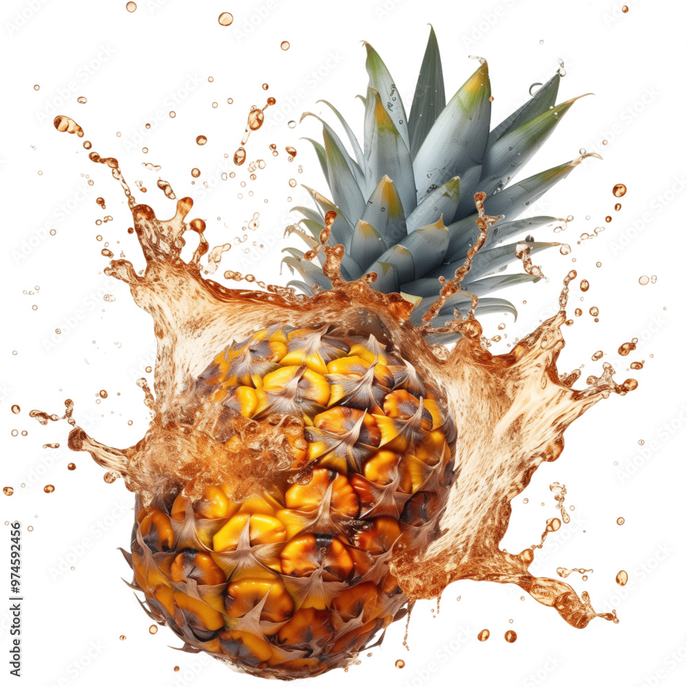 Exploding pineapple in dynamic motion on a transparent background ...