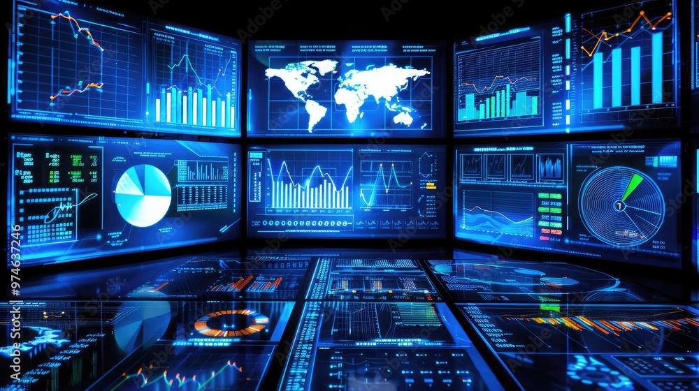 Technical data analysis displayed on a computer screen with various ...