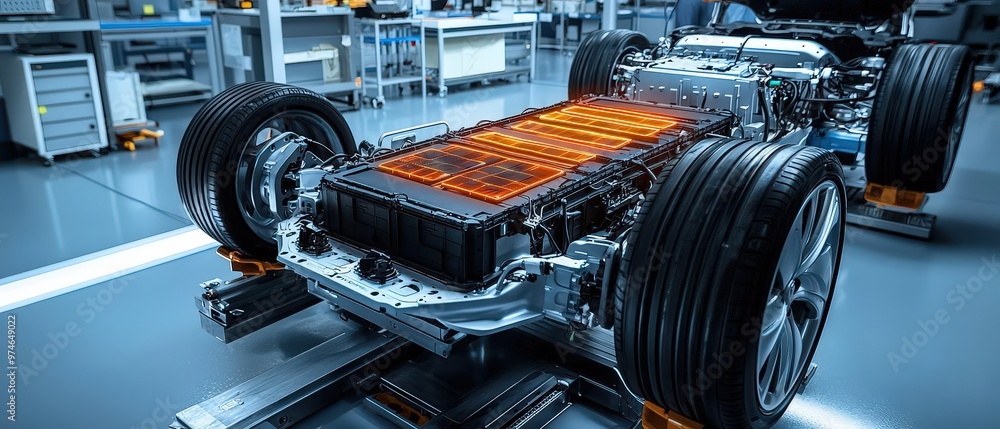Visual representation of an electric car battery pack undergoing ...