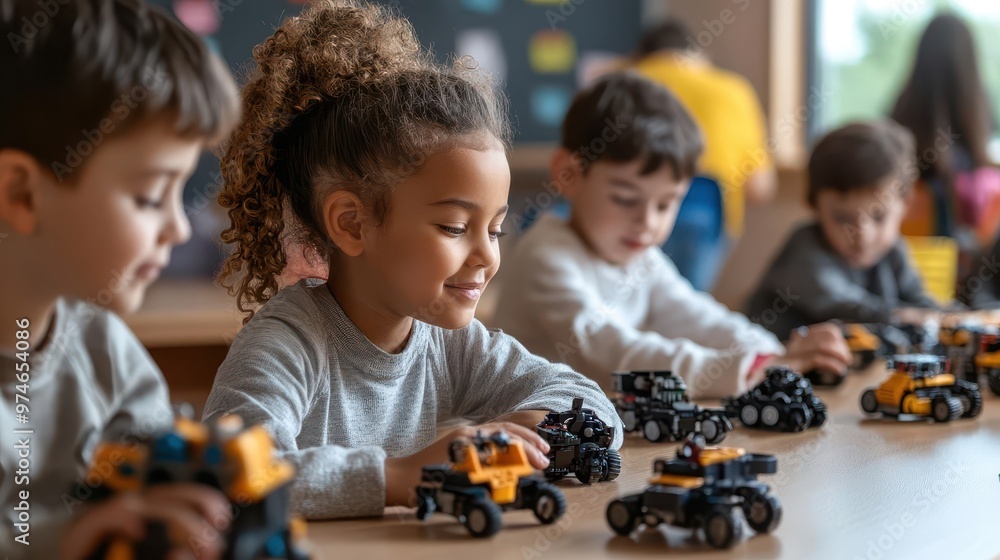 diverse group of children engrossed in building robots and ai toys ...
