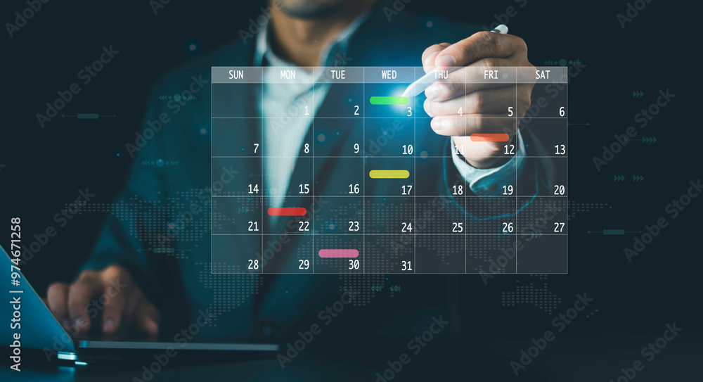 Business Planning Calendar Agenda work schedule concept, Businessman ...